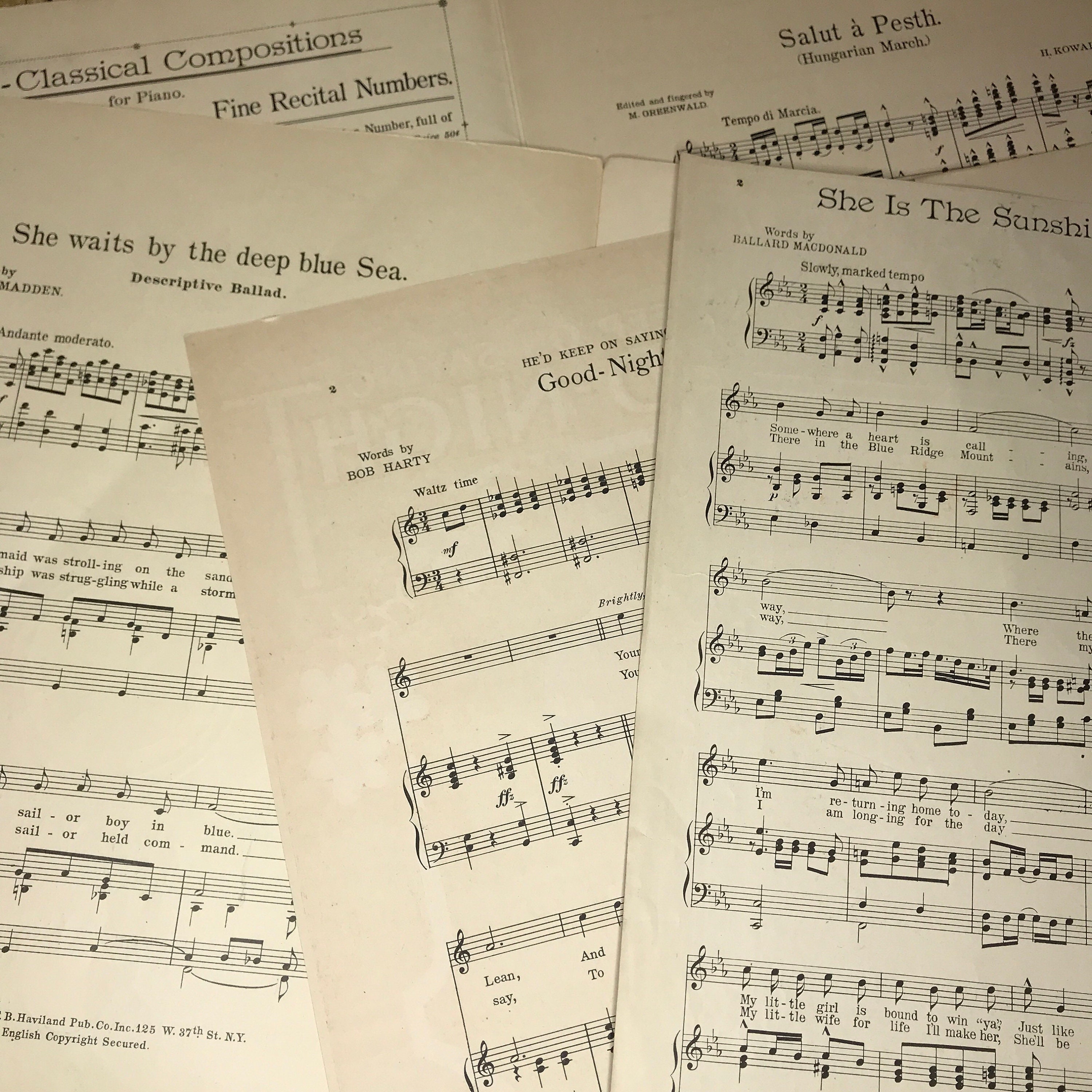 Vintage Sheet Music Early 1900s, Antique Piano Sheet Music, Early 1900s ...