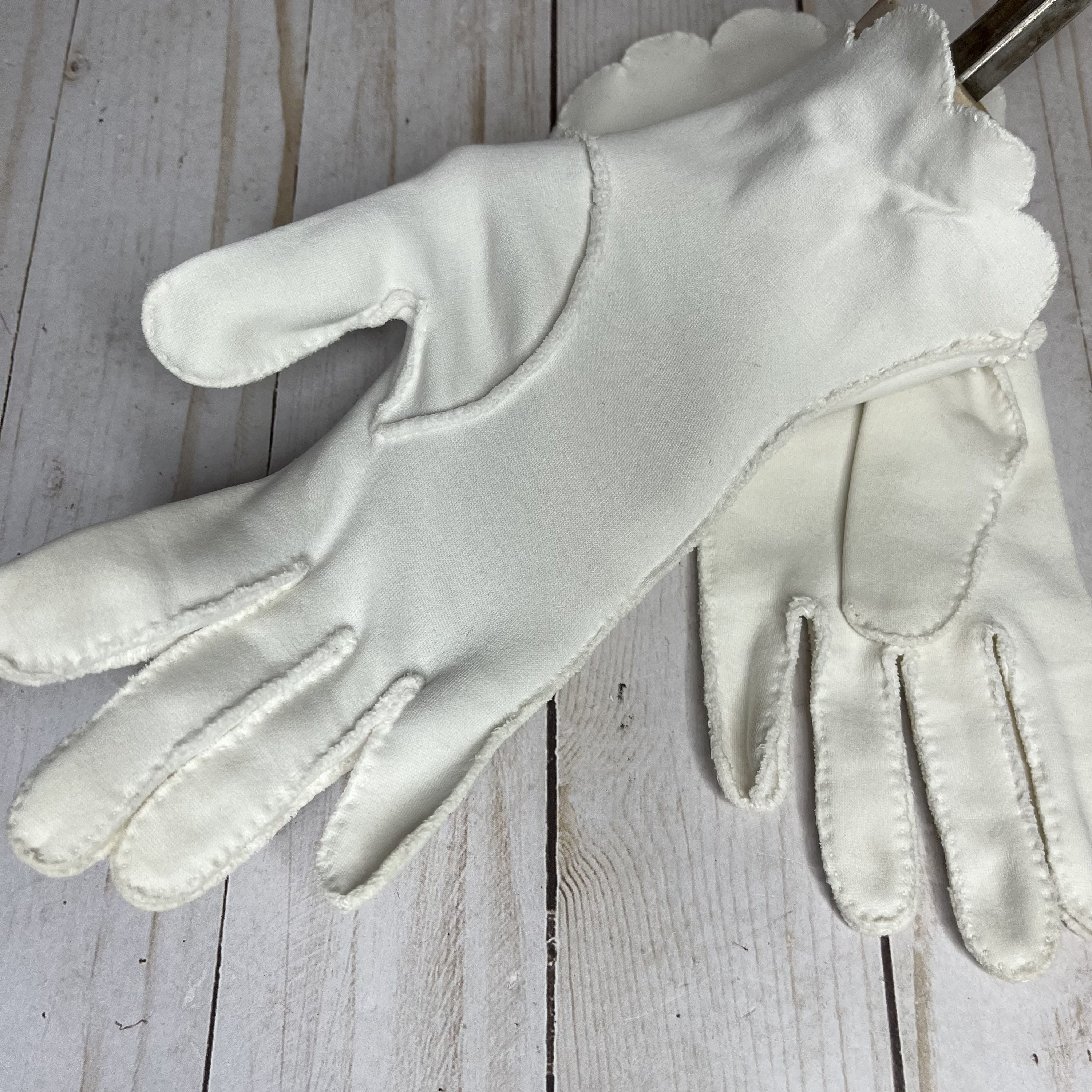 Vintage Fancy White Gloves Bridal Accessory, White Double Woven Cotton ...