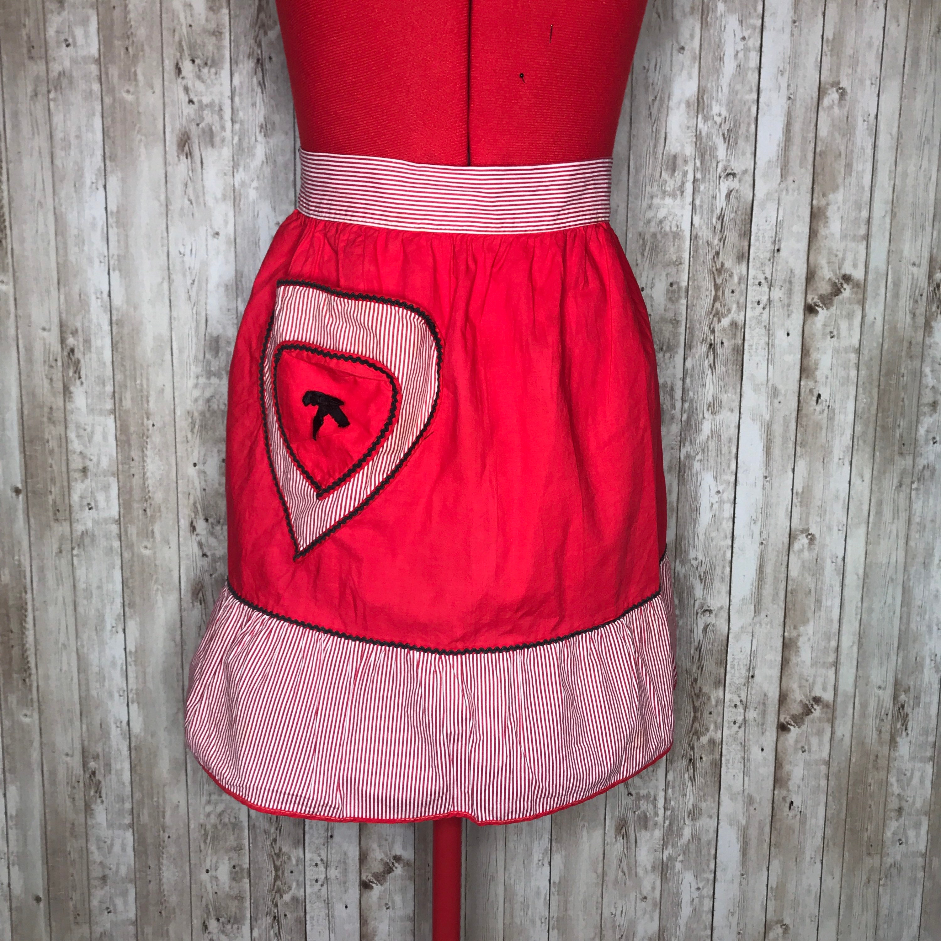 Vintage Half Apron, Red With Red and White Stripes Vintage Apron, 1950s ...
