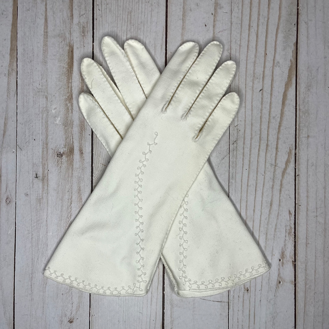 Vintage Fancy White Gloves Bridal Accessory, White Double Woven Cotton ...