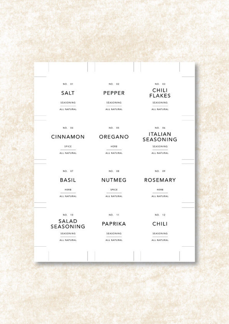 Jar Labels for Spices Herbs or Seasoning Minimalist DIY - Etsy
