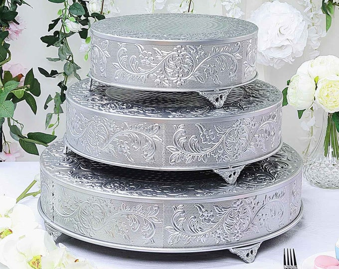 18 Embossed Round Cake Plateau, Silver Cake Stand, Metal Cake Stand ...