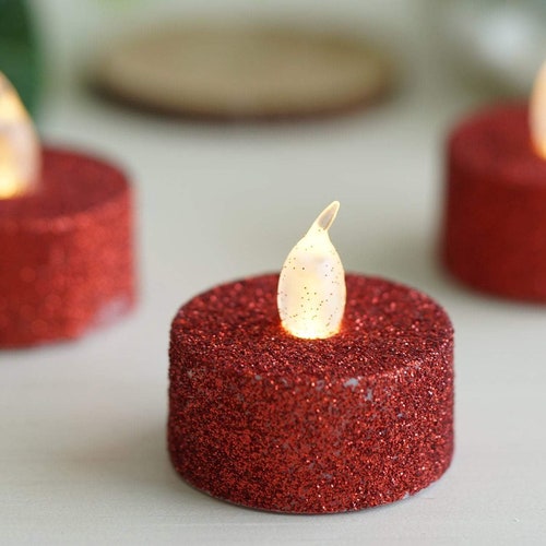 12 Pack Red Glitter LED Flameless Candles Battery Operated - Etsy