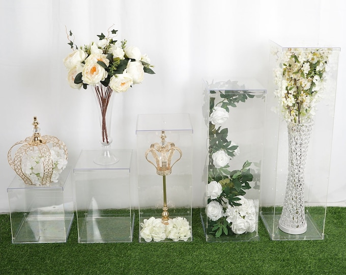 Set of 5 Clear Acrylic Display Boxes Pedestal Stand Riser - Etsy