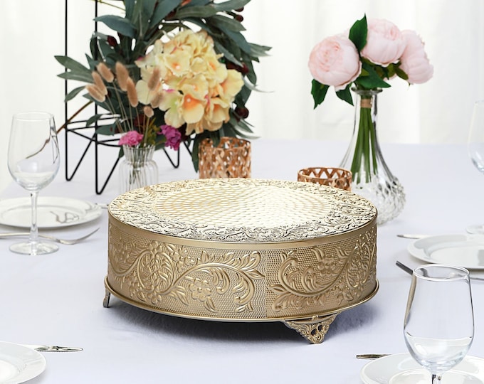 14 Embossed Round Cake Plateau, Gold Cake Stand, Metal Cake Stand, Cake ...