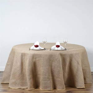 90" Natural Tone Burlap Tablecloth, Jute Tablecloth, Round Tablecloth ...