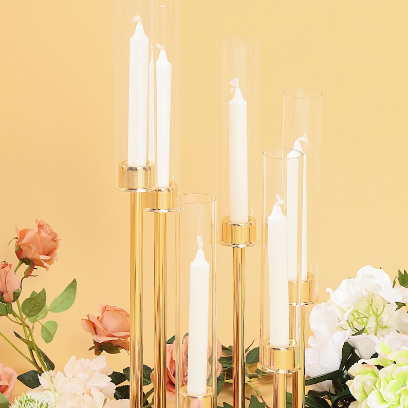 6 Arms Candelabra With Glass Shades Large Candle Arrangement - Etsy