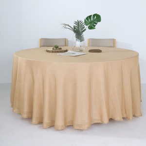 120" Natural Premium Faux Linen Round Tablecloth, Wrinkle Free Table ...
