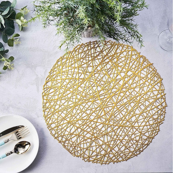 6 Pack Gold Metallic Woven Vinyl Placemats Non slip Table Mats for Dining Round 15 Etsy UK