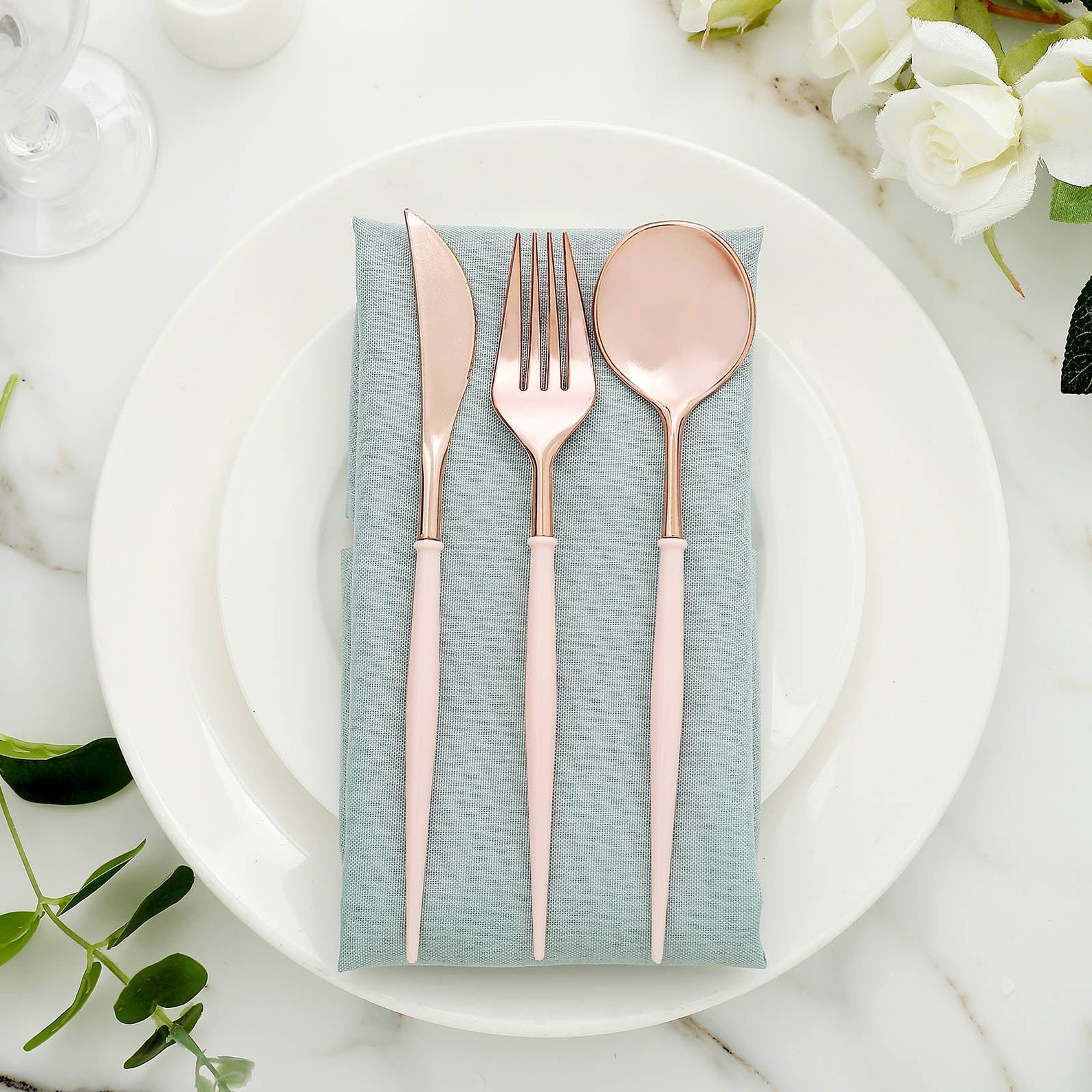 24 Pack - 8" Rose Gold Modern Flatware Set, Heavy Duty Plastic ...
