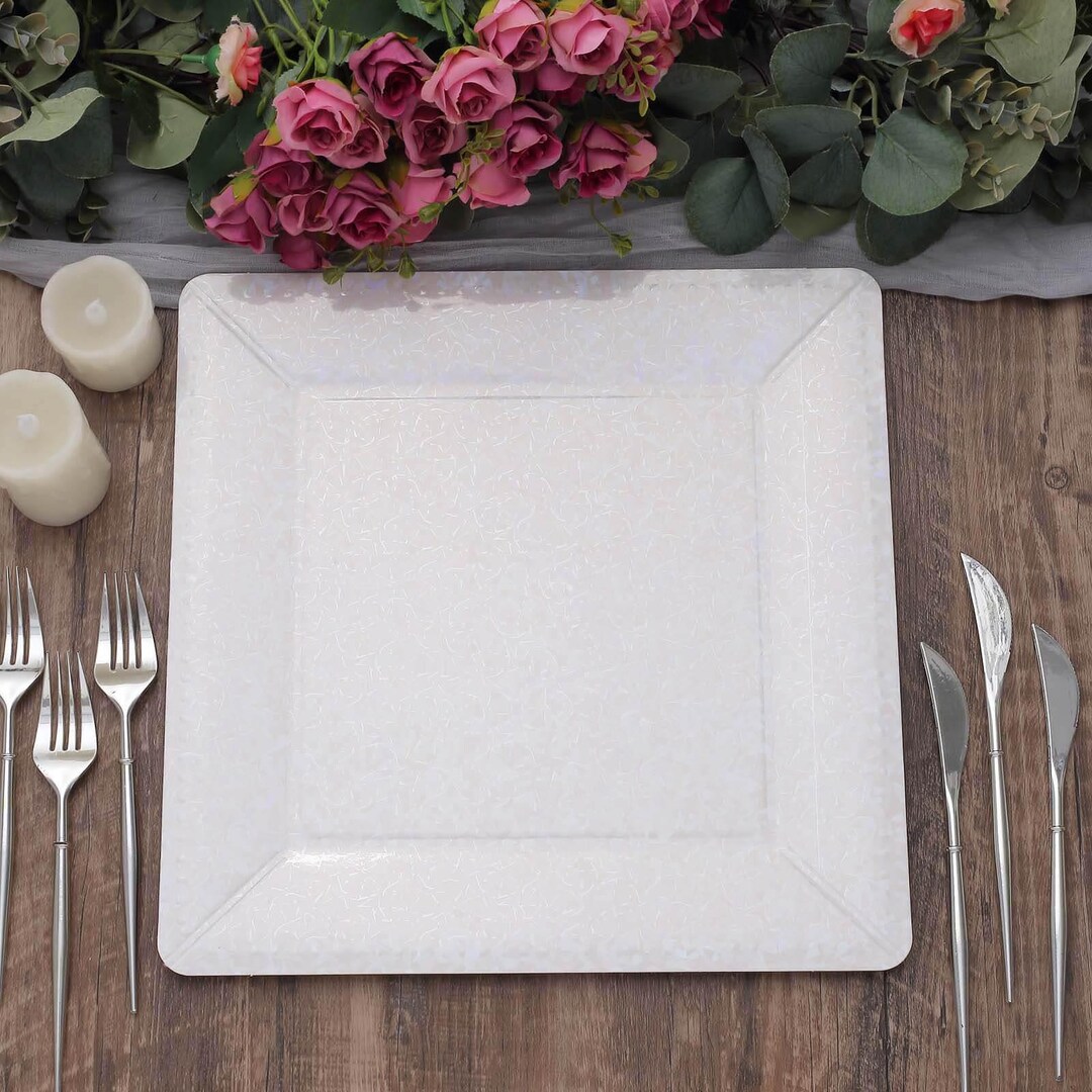 10-pack Disposable Square Charger Plates 13" Iridescent With Leather ...