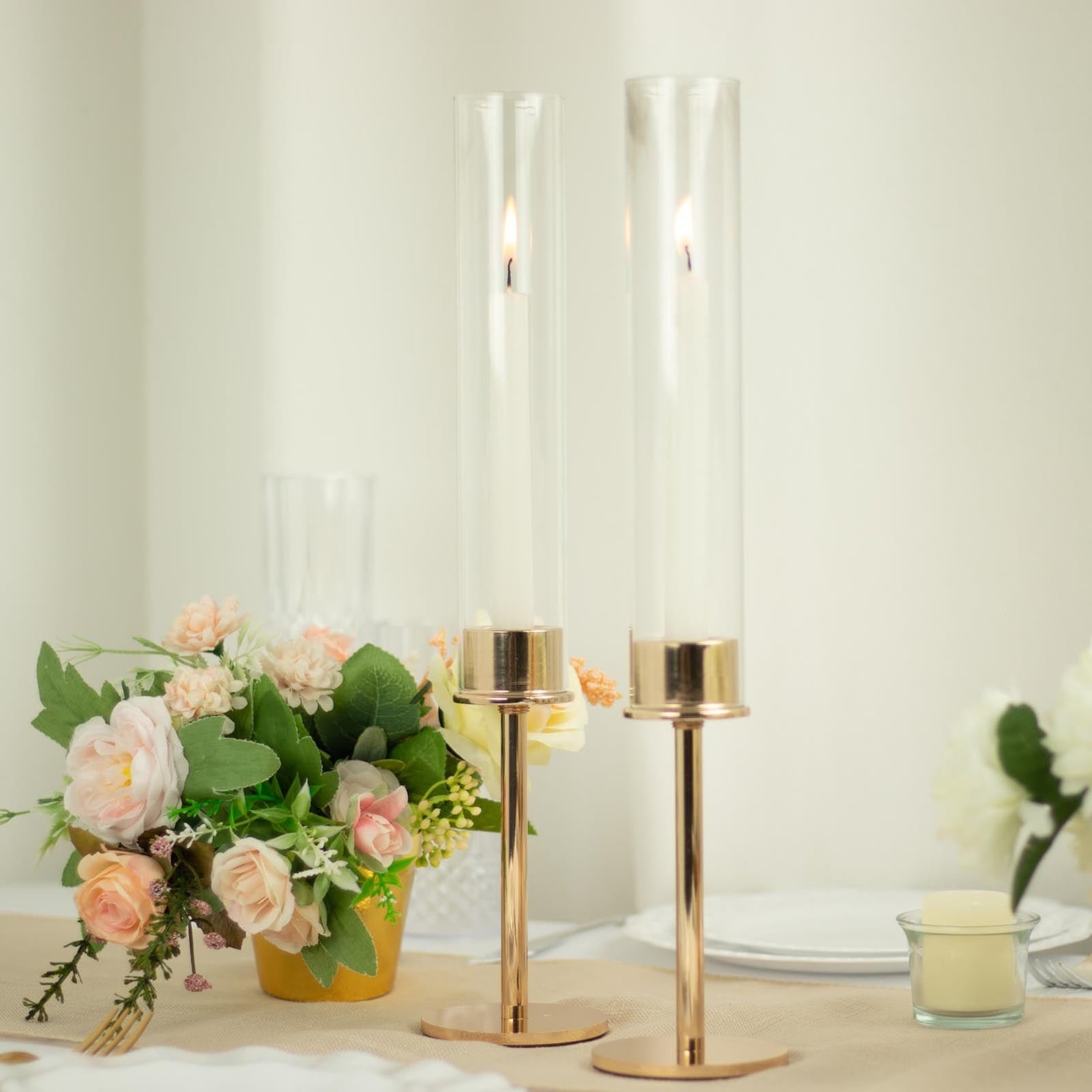 2 Pack | 16" Tall Gold Metal Clear Glass Taper Candlestick Holders ...