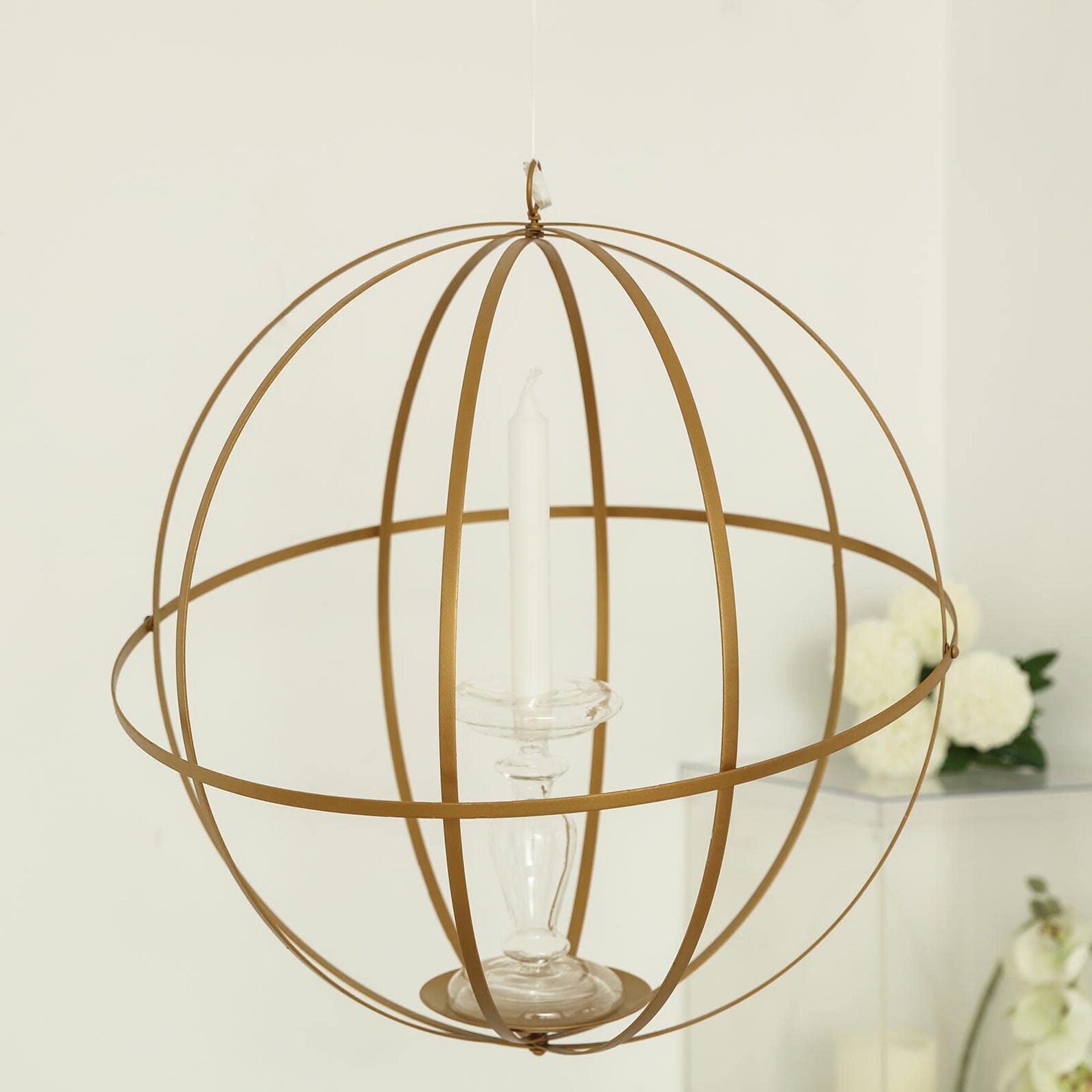 12" Gold Wrought Iron Folding Sphere Round Hoop Centerpiece or Hanging ...