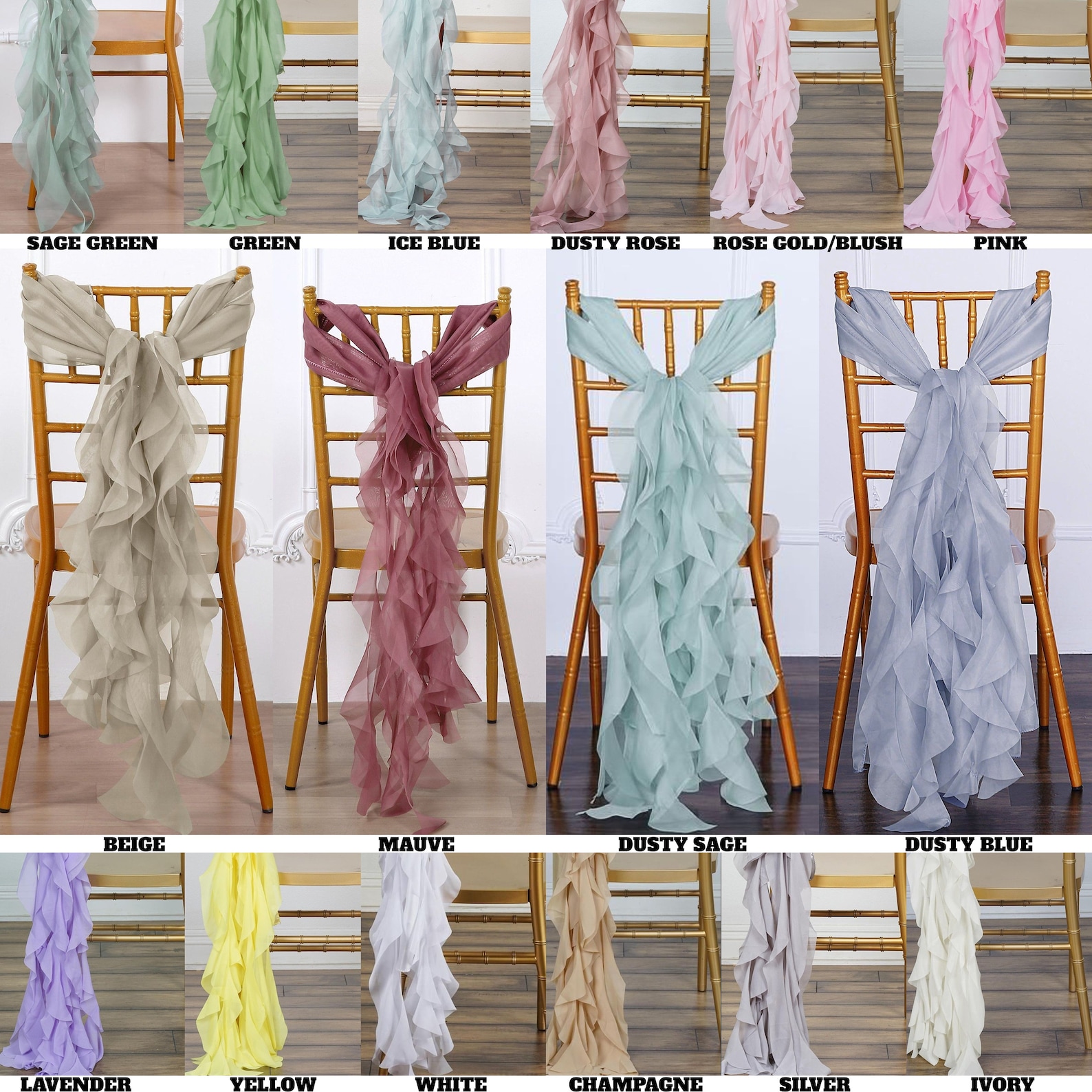Set of 6 Strands - Burgundy Chiffon Sash for Chair Decor, Wedding Chair ...