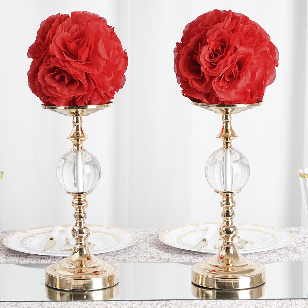 2 Pack | 7" Red Flower Ball, Rose Kissing Balls, Hanging Pomander ...