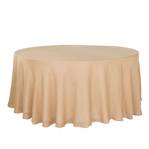 120" Natural Premium Faux Linen Round Tablecloth, Wrinkle Free Table ...