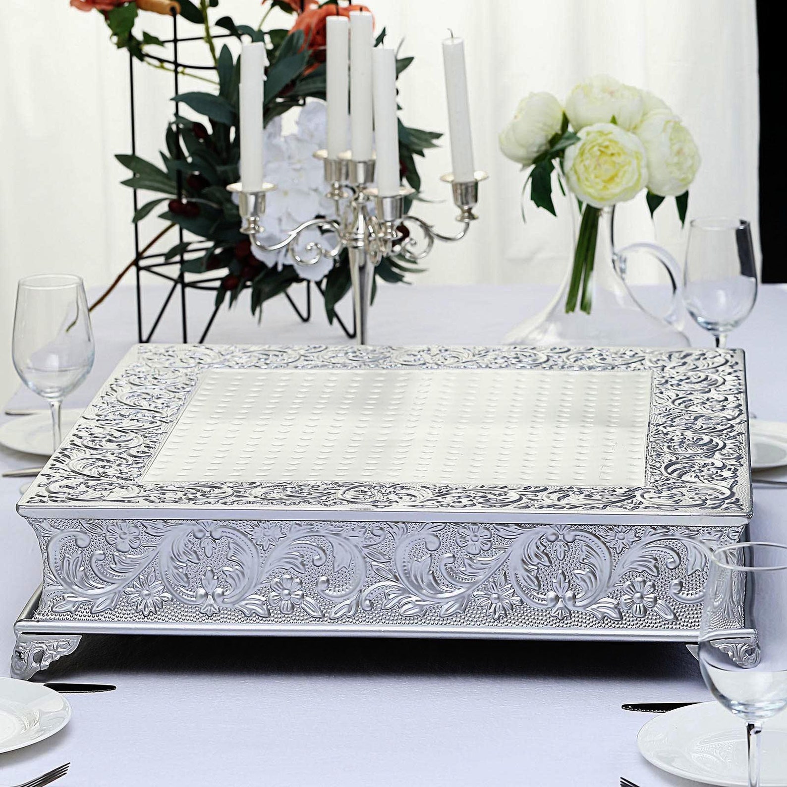 22 Embossed Square Cake Plateau Silver Cake Stand - Etsy