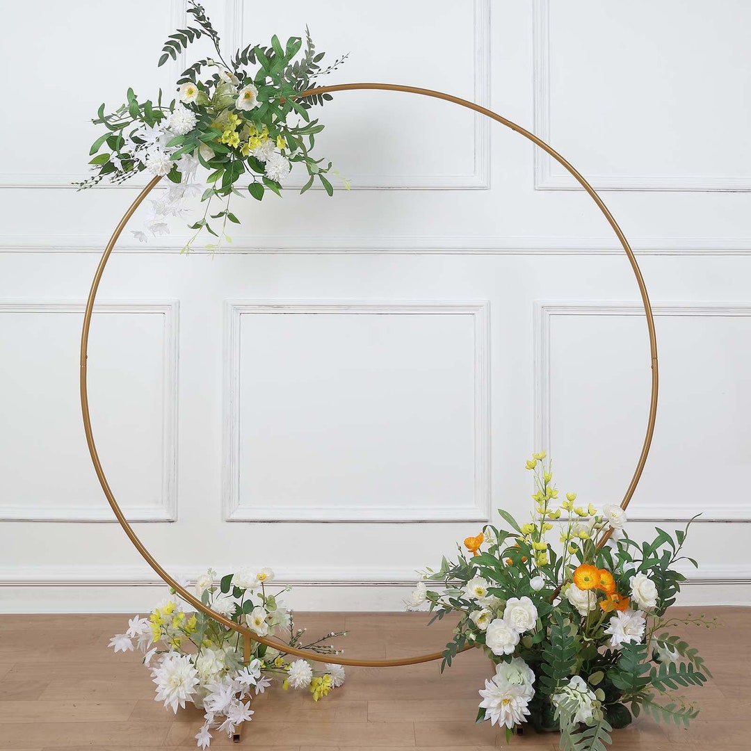 5ft Gold Metal Wedding Arch, Balloon Garland Hoop, Round Backdrop Stand ...
