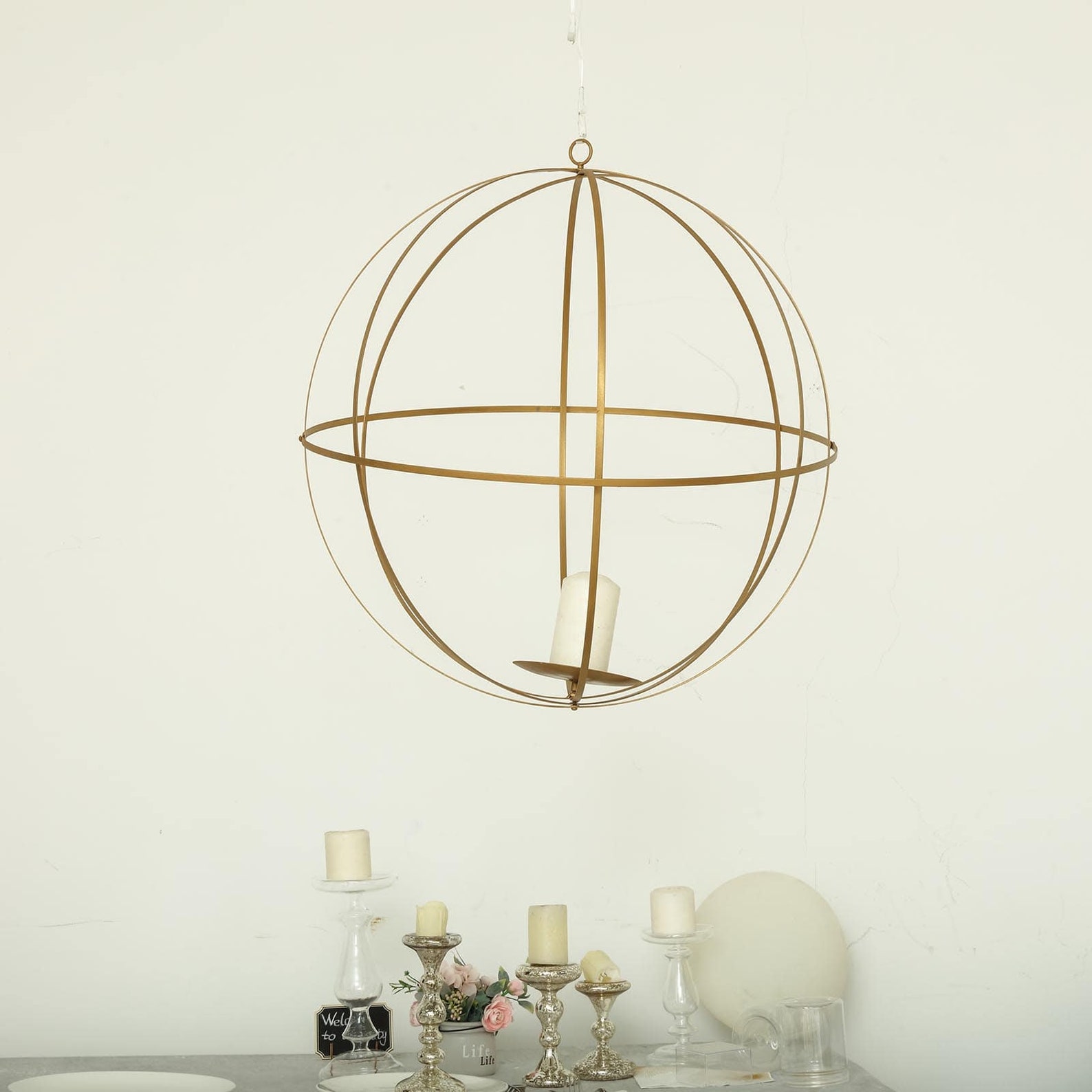 24" Gold Wrought Iron Folding Sphere Round Hoop Centerpiece or Hanging ...