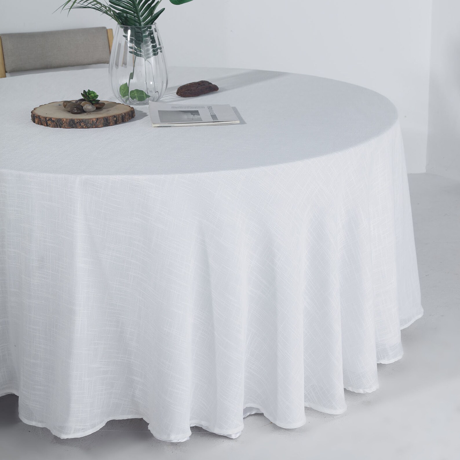 120 White Premium Faux Linen Round Tablecloth Wrinkle - Etsy