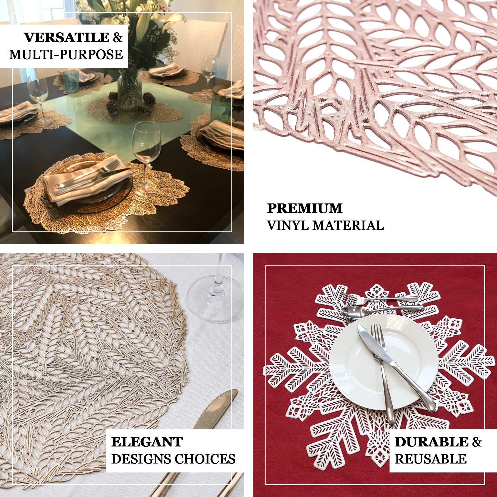 6 Pack Gold Metallic Woven Vinyl Placemats Non-slip Table - Etsy