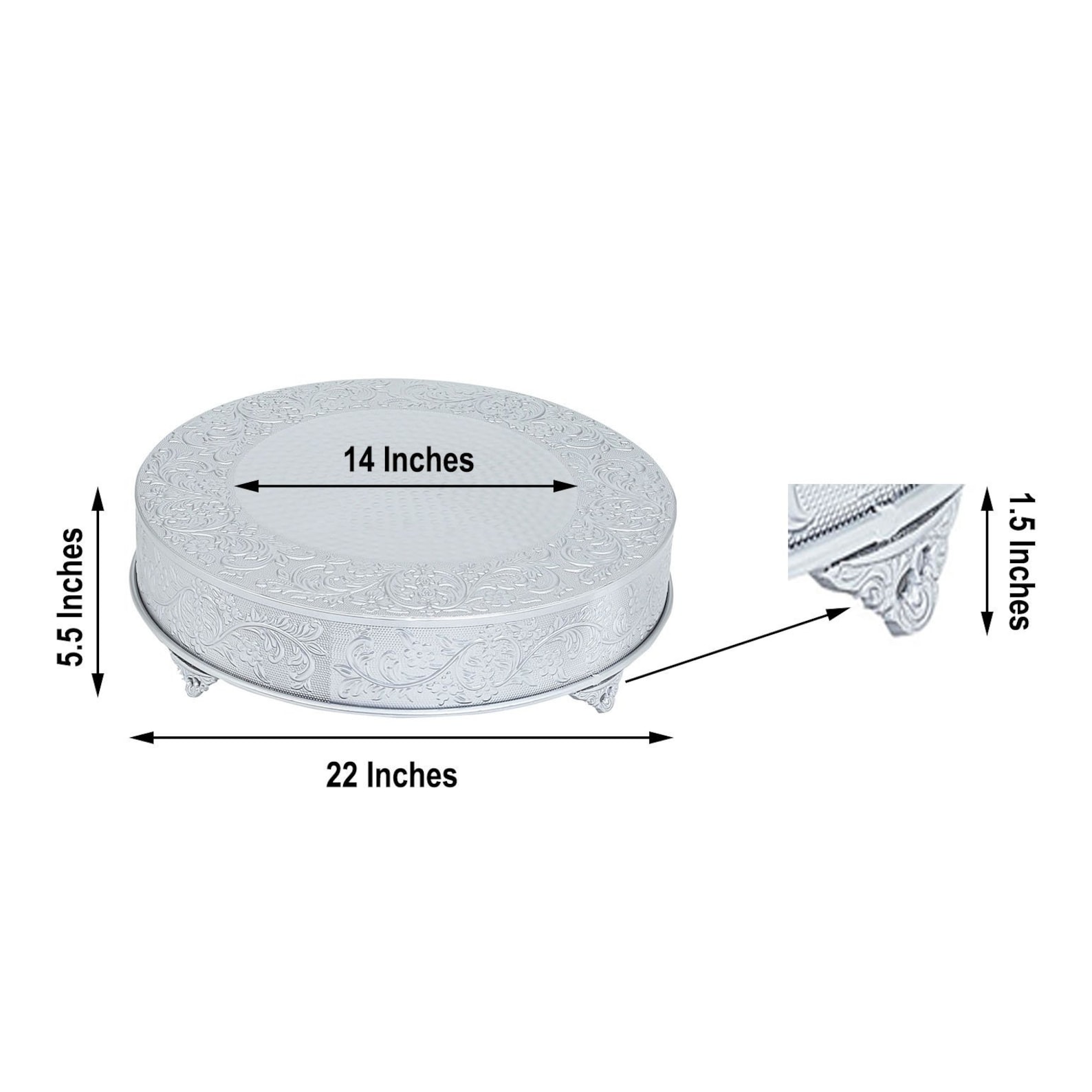 22" Embossed Round Cake Plateau, Silver Cake Stand, Metal Cake Stand ...