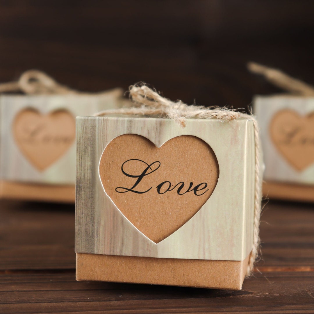 25 Pack | Vintage Natural Wood Paper Party Favor Boxes, Candy Gift ...