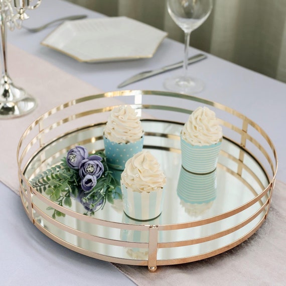 Set of 2 Gold Metal Decorative Serving Trays Round Mirrored Vanity Trays 13 9 Etsy Canada