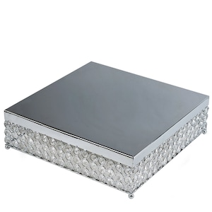 16" Silver Cake Stand, Crystal Beaded Metal Cake Stand Riser, Square ...