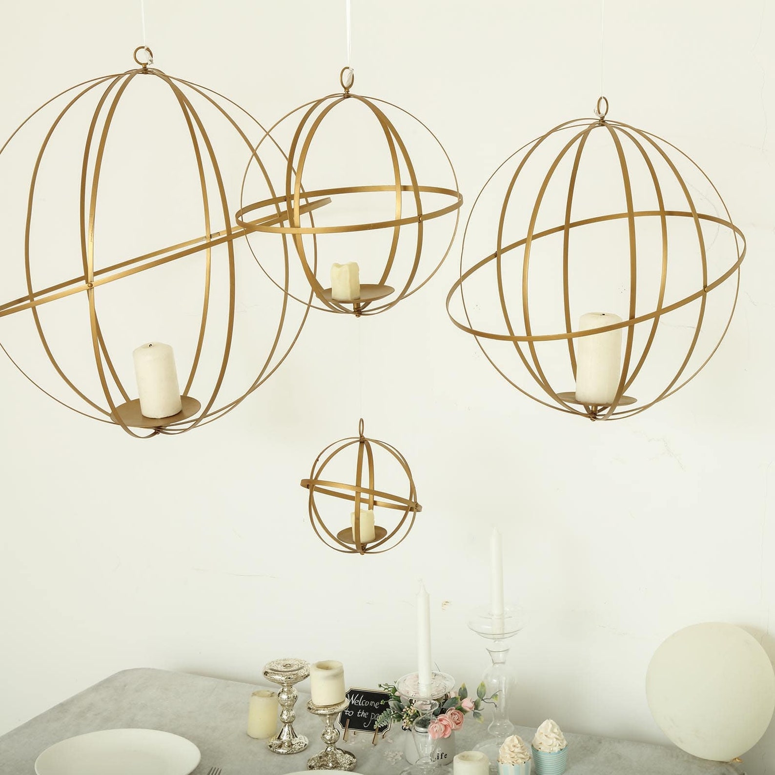 18" Gold Wrought Iron Folding Sphere Round Hoop Centerpiece or Hanging ...