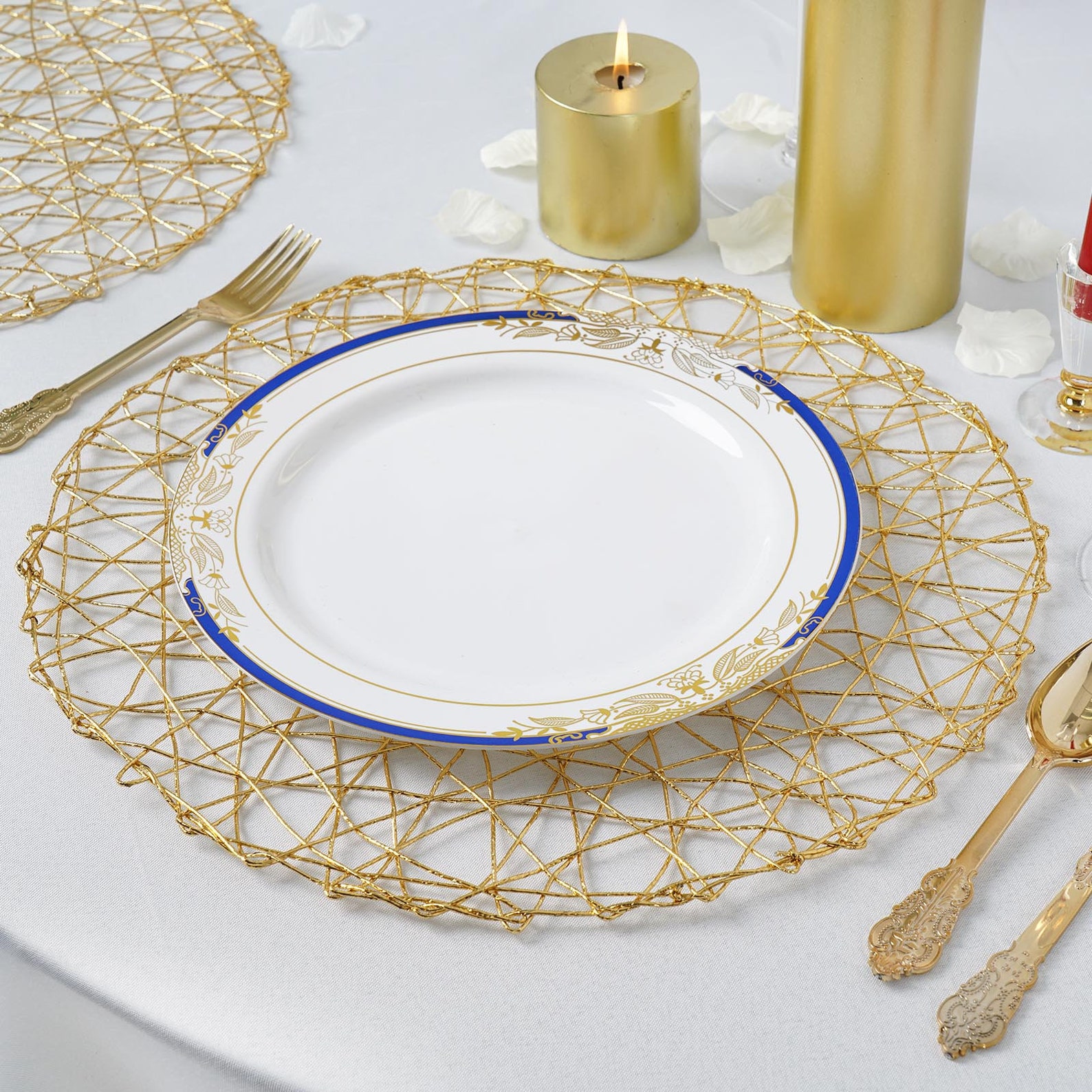 6 Pack 15 Gold Metallic String Woven Placemats, Round Table Placemats ...