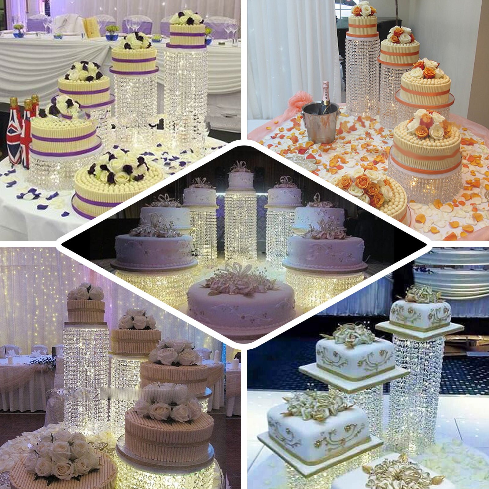 18" Metallic Gold Chandelier Wedding Cupcake Stand, Round Dessert ...