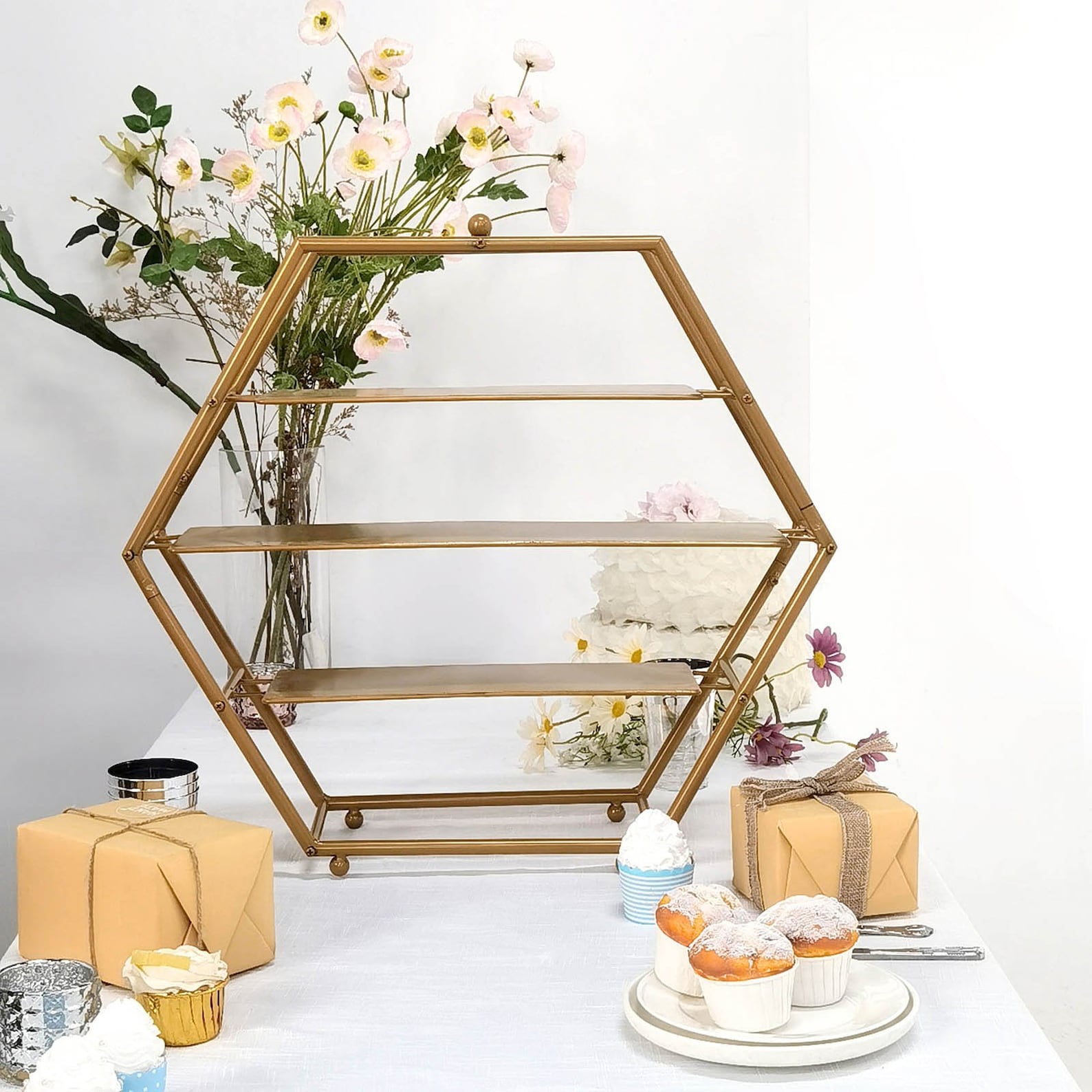 21 3 Tier Gold Cupcake Stand Cupcake Holders Hexagon - Etsy
