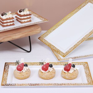 4 Pack - 14" White Plastic Disposable Serving Tray With Gold Lace Print ...