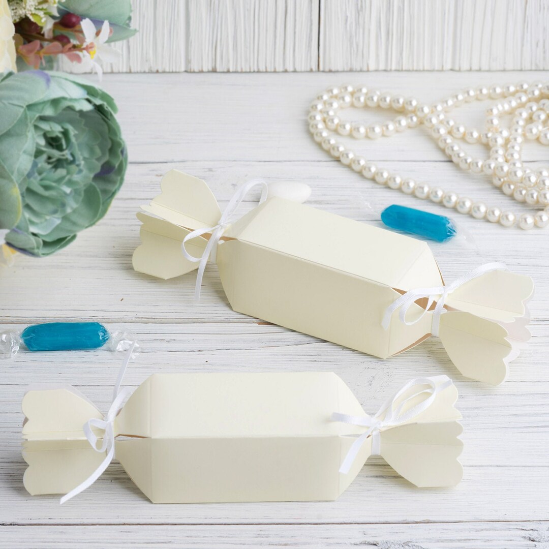 25 Pack | Ivory Candy Shape Favor Boxes With Satin Ribbon, Wedding ...