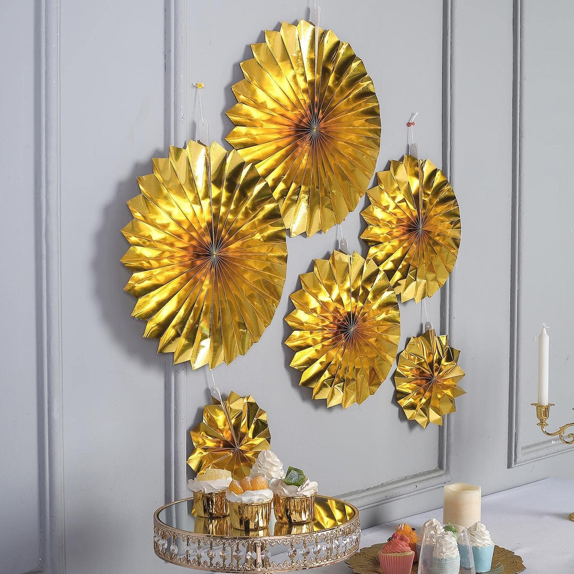 Set of 6 Metallic Gold Paper Pinwheels Fan Paper Fan - Etsy