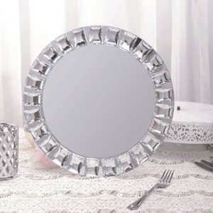 Set of 2 | 13" Silver Jeweled Rim Premium Glass Mirror Charger Plates ...