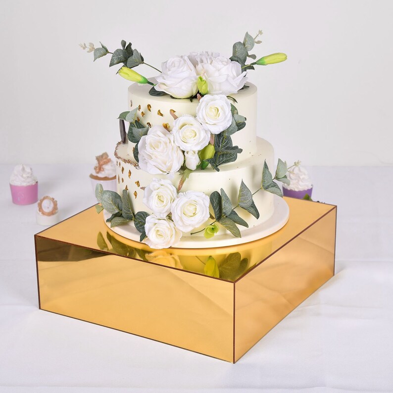 14x14 Gold Acrylic Cake Box Stand Mirror Finish | Etsy