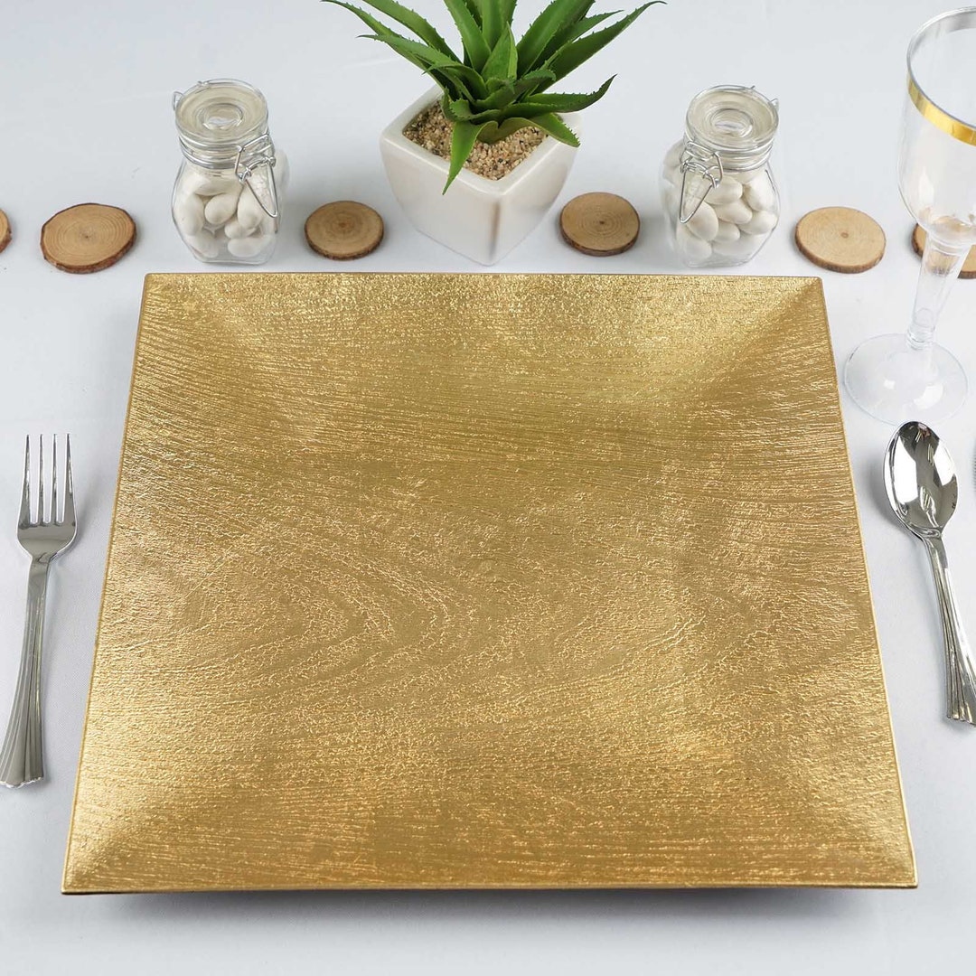 Set of 6 | 12" Gold Acrylic Charger Plates With Wooden Textured Design ...