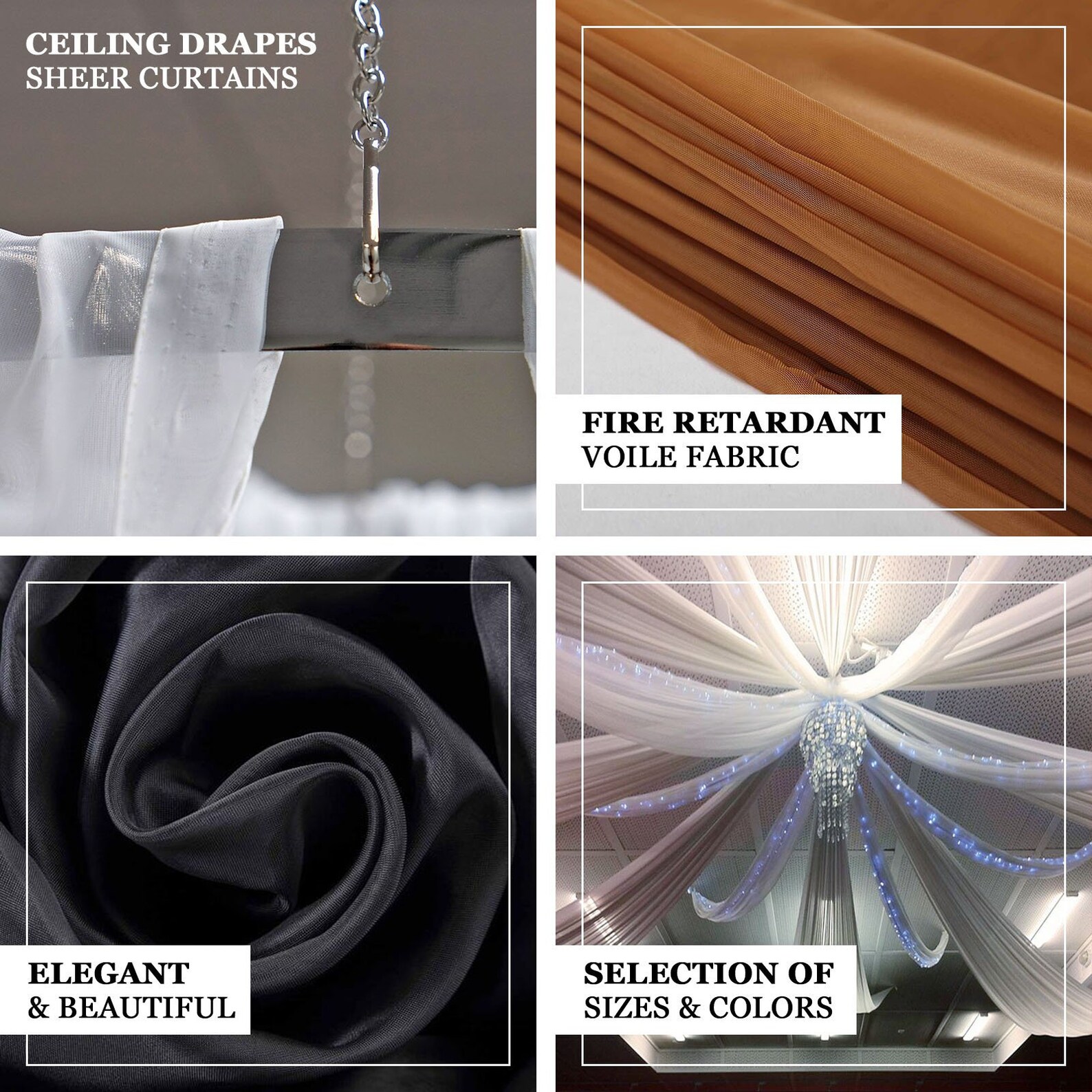 40ft White Ceiling Drapes Sheer Curtain Panels Fire Retardant Fabric ...