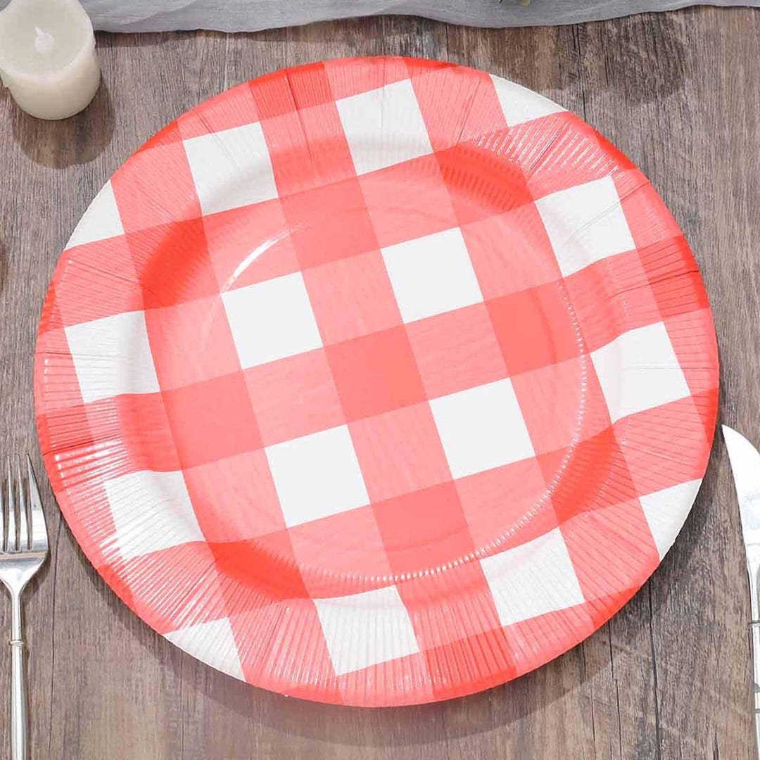 10-pack Buffalo Plaid Paper Charger Plates – Red/white 13" Round ...