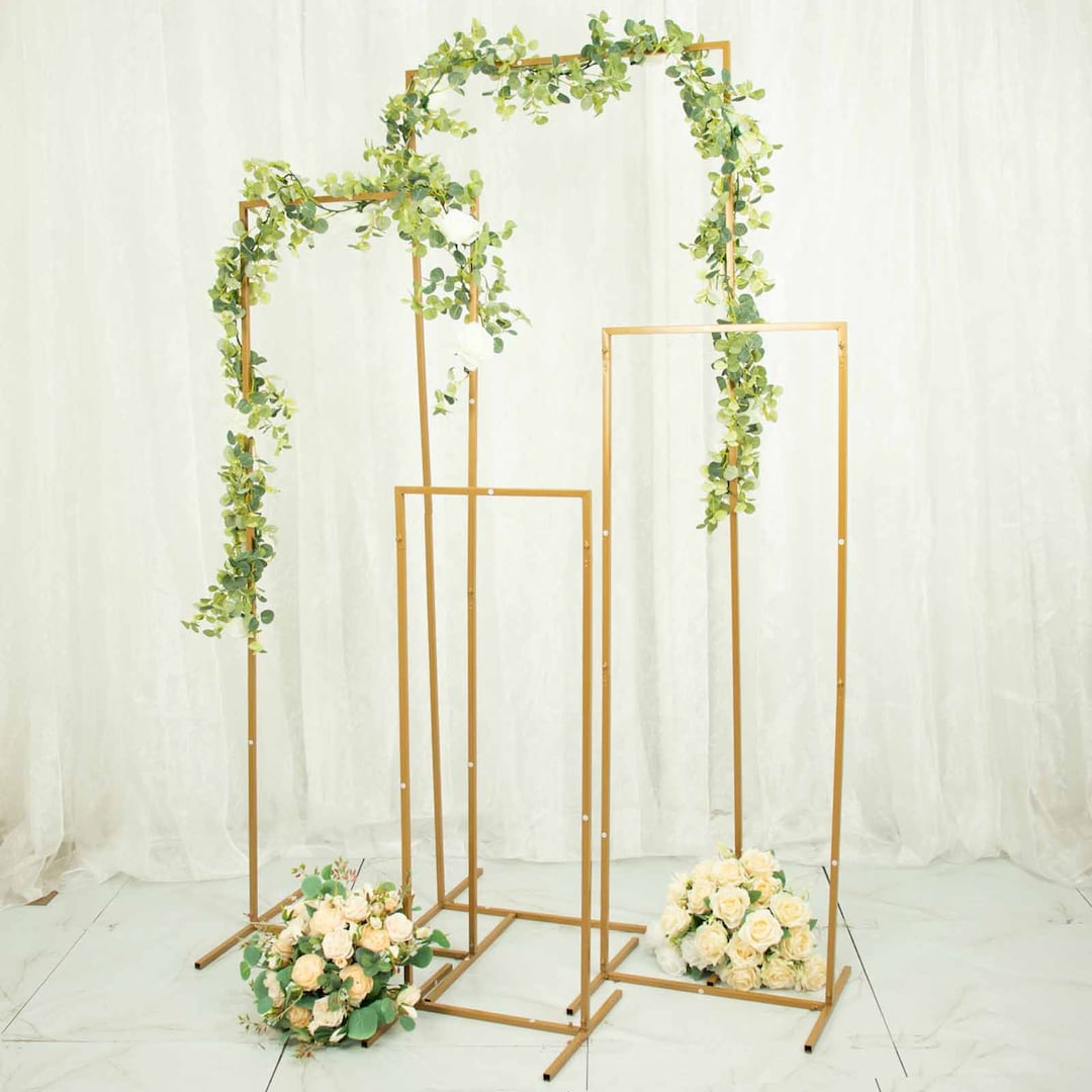 Set of 4 | Gold Metal Frame Wedding Arch, Rectangular Backdrop Stand ...