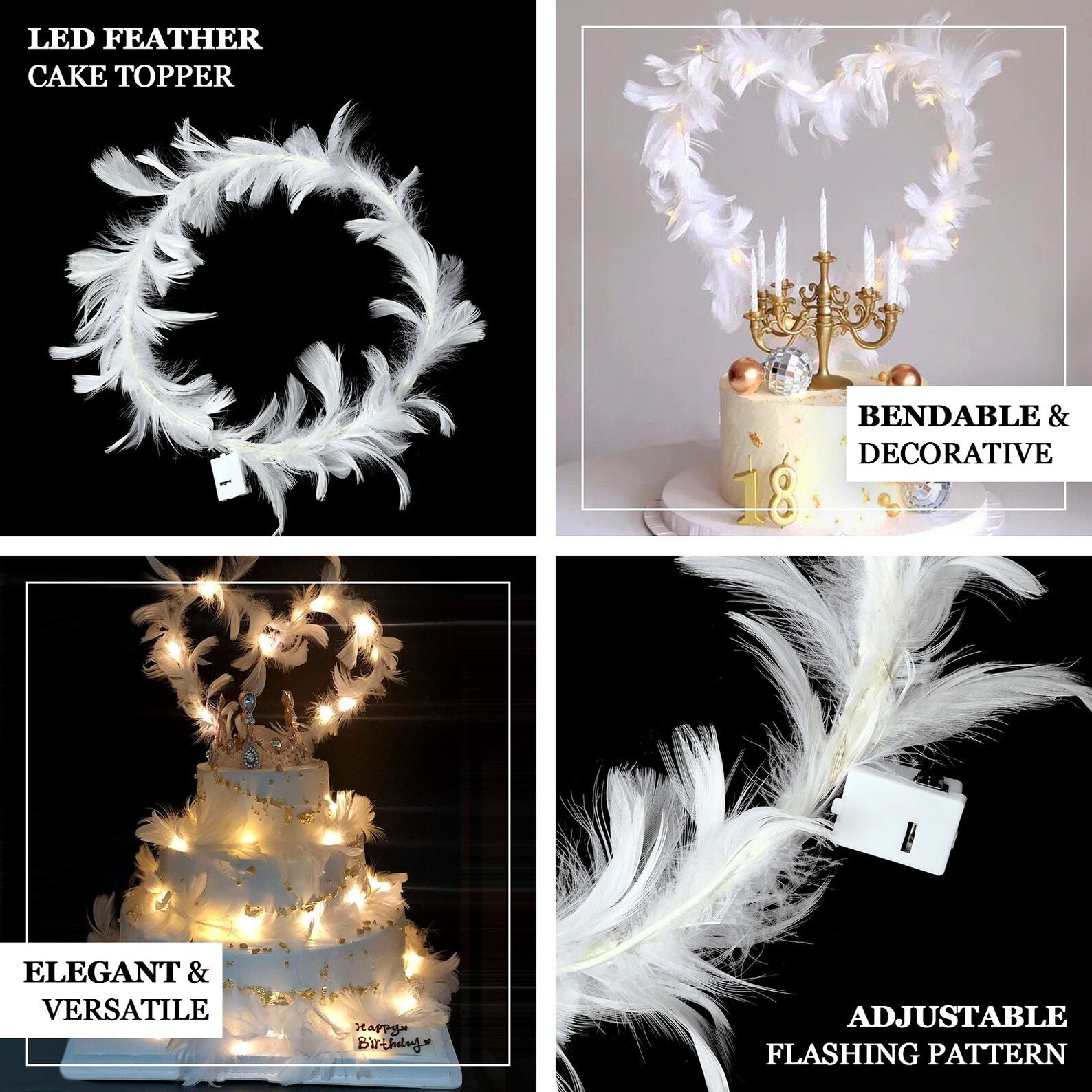 Real Feather LED Wedding Cake Topper LED Light up Cake - Etsy