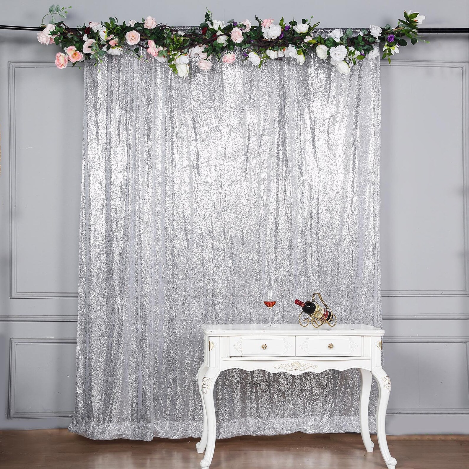 Silver Glitz Sequin Backdrop, Photo Booth Backdrop Sequin Drapes ...