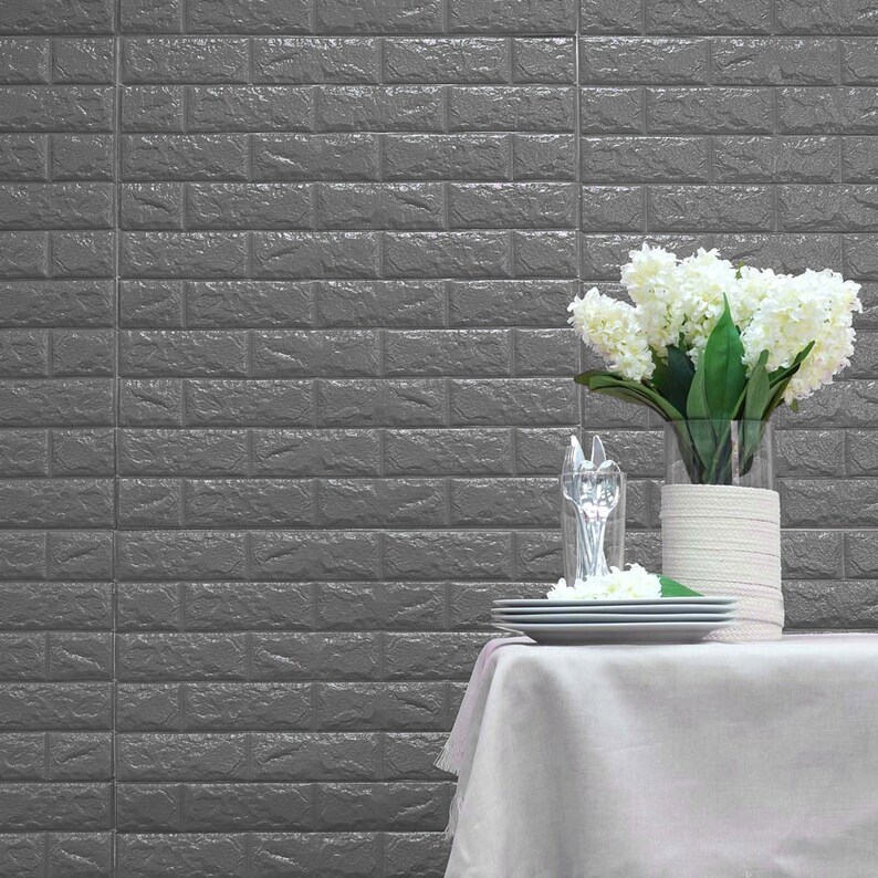 10 Pack 58 Sq.ft Silver 3D Brick Wallpaper Self Adhesive - Etsy