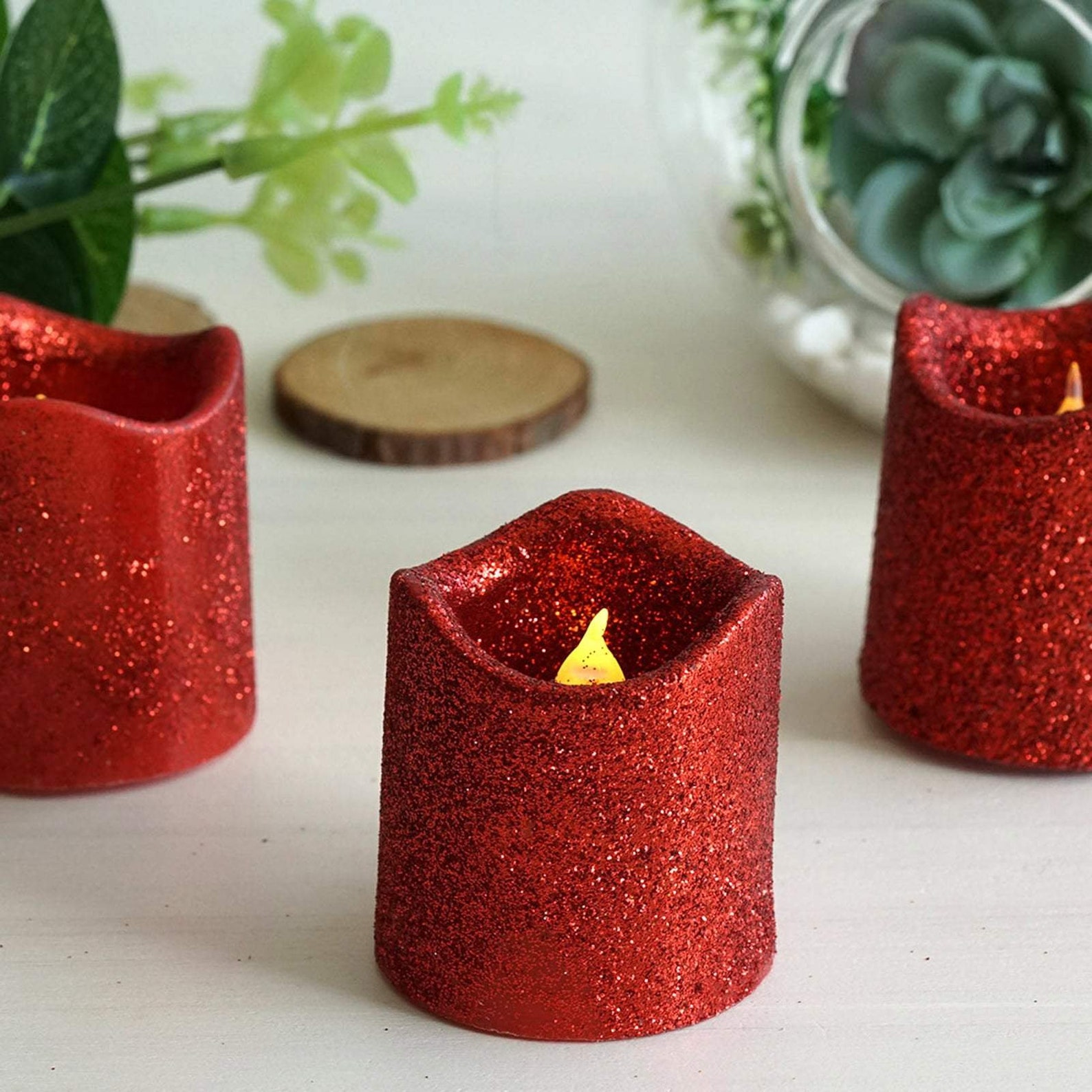 12 Pack Red Glitter LED Flameless Candles Battery Operated - Etsy