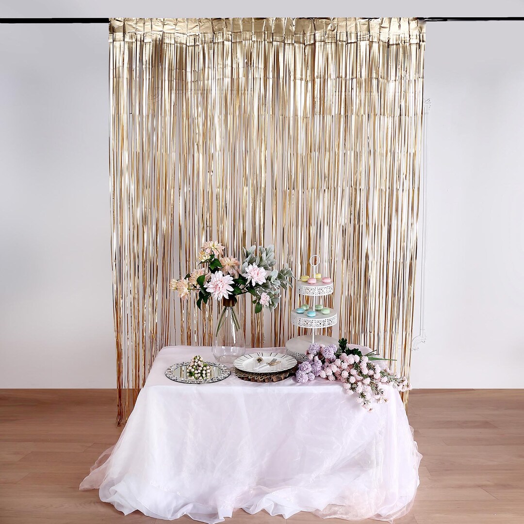 8FT Metallic Tinsel Foil Fringe Curtain, Party Photo Booth Backdrop ...