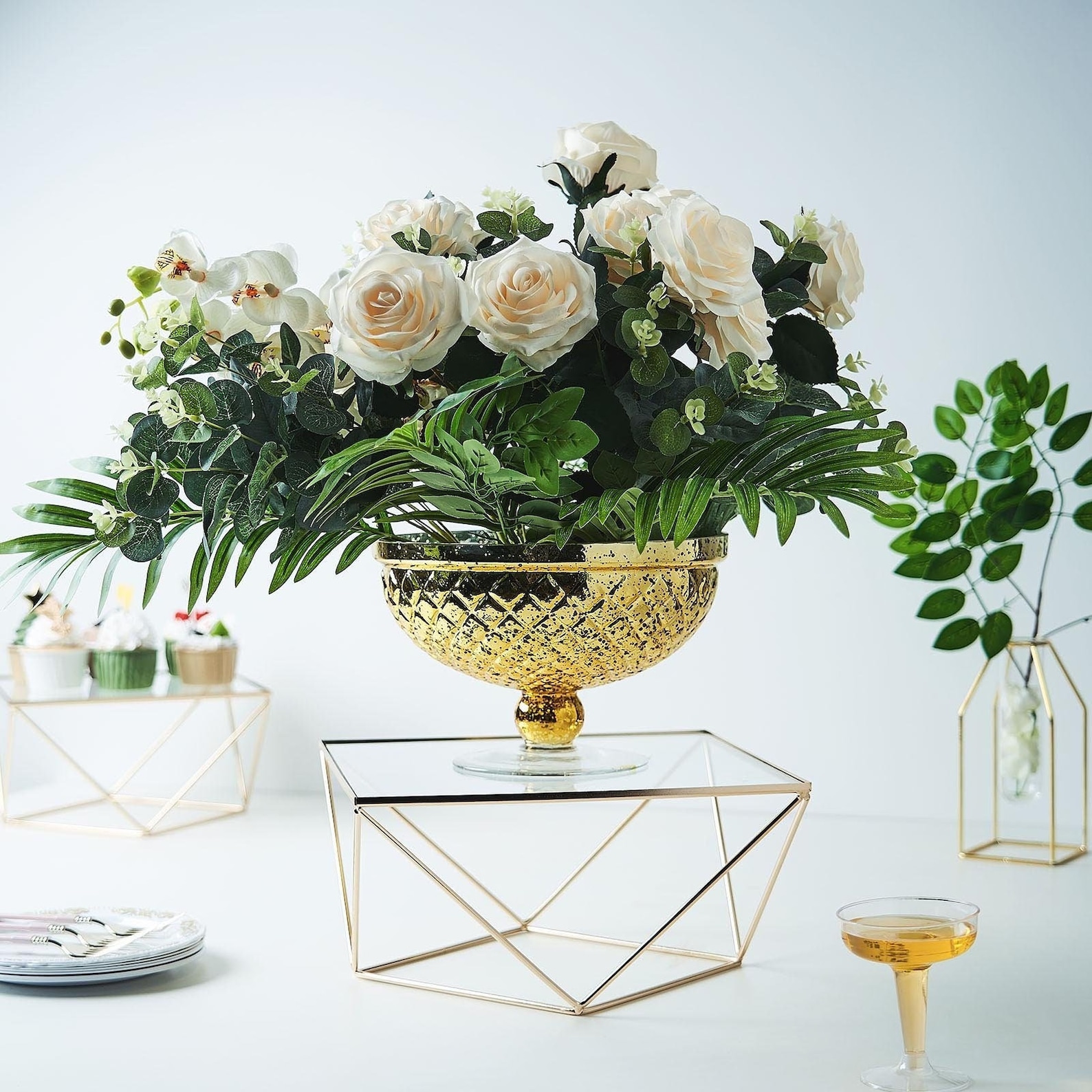 14" Geometric Cake Stand Gold Display Riser, Metal Cake Stand, Metal ...