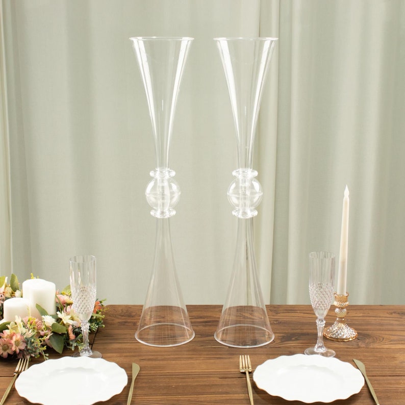 2 Pack | 27" Clear Trumpet Vase, Table Centerpiece, Reversible Plastic ...