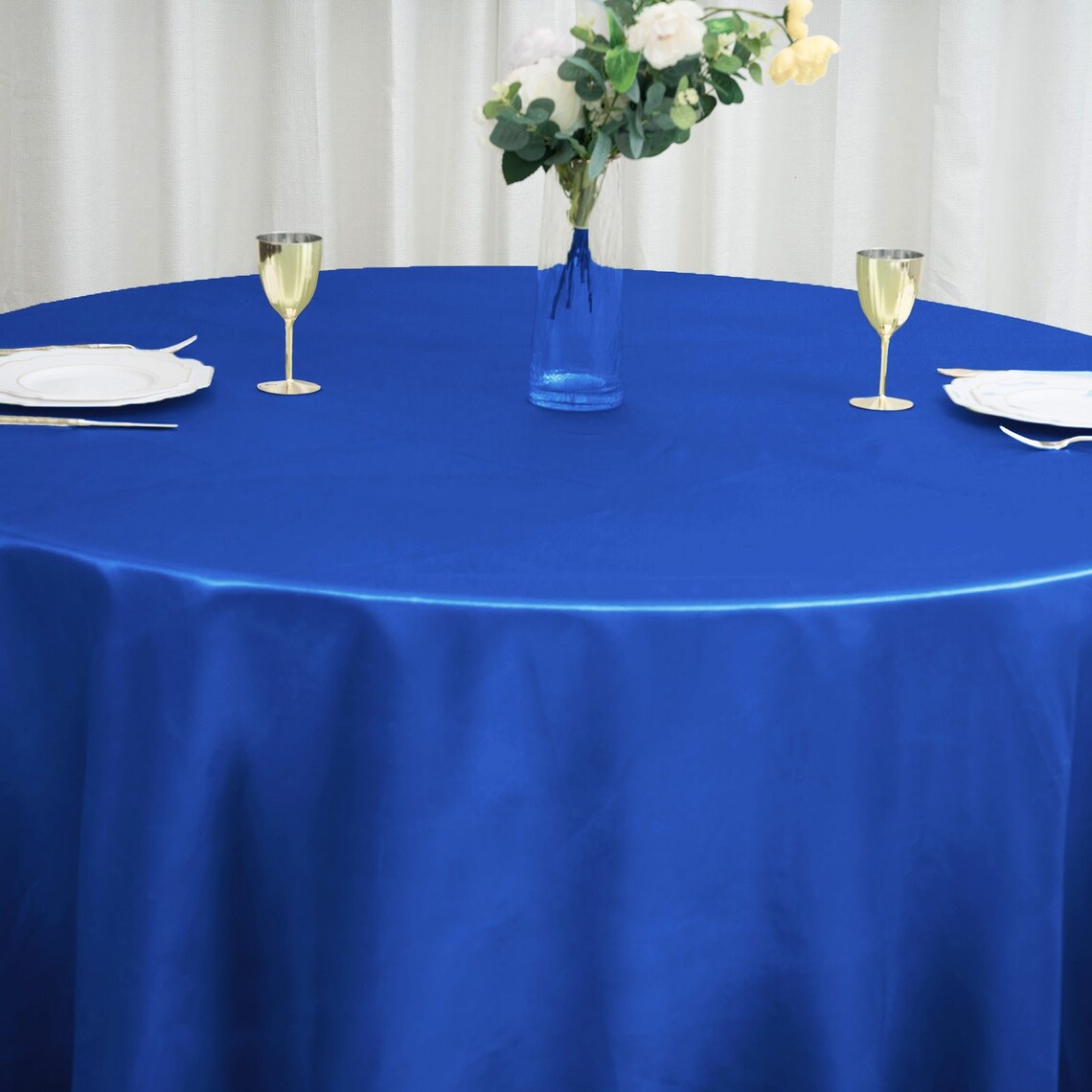 120 Royal Blue Satin Round Tablecloth - Etsy